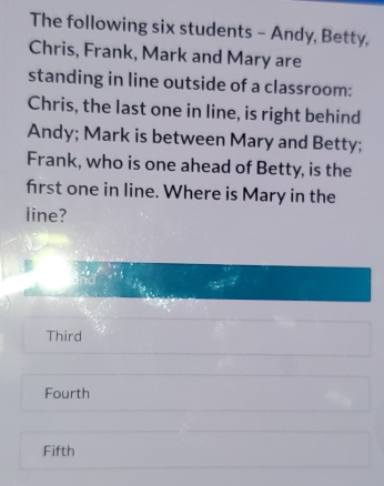 Solved: The following six students - Andy, Betty, Chris, Frank, Mark ...