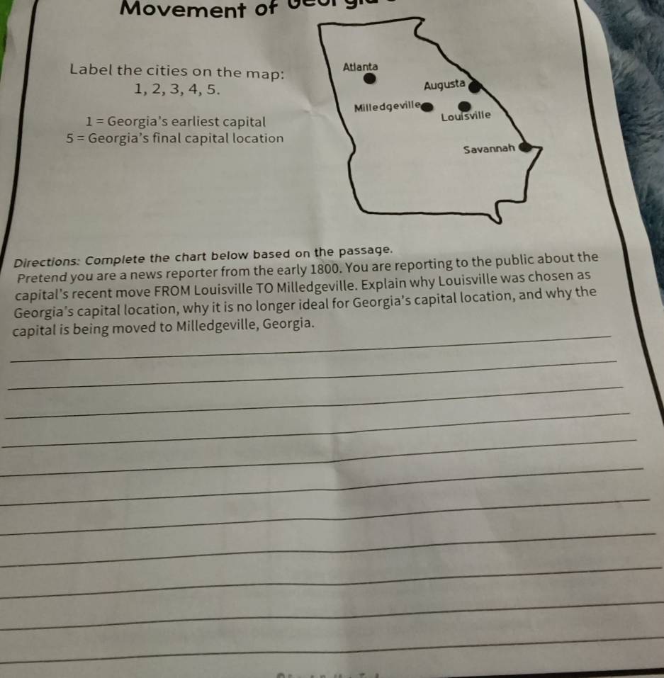 Solved: Movement of b e Label the cities on the map: Atlanta 1, 2, 3, 4 ...