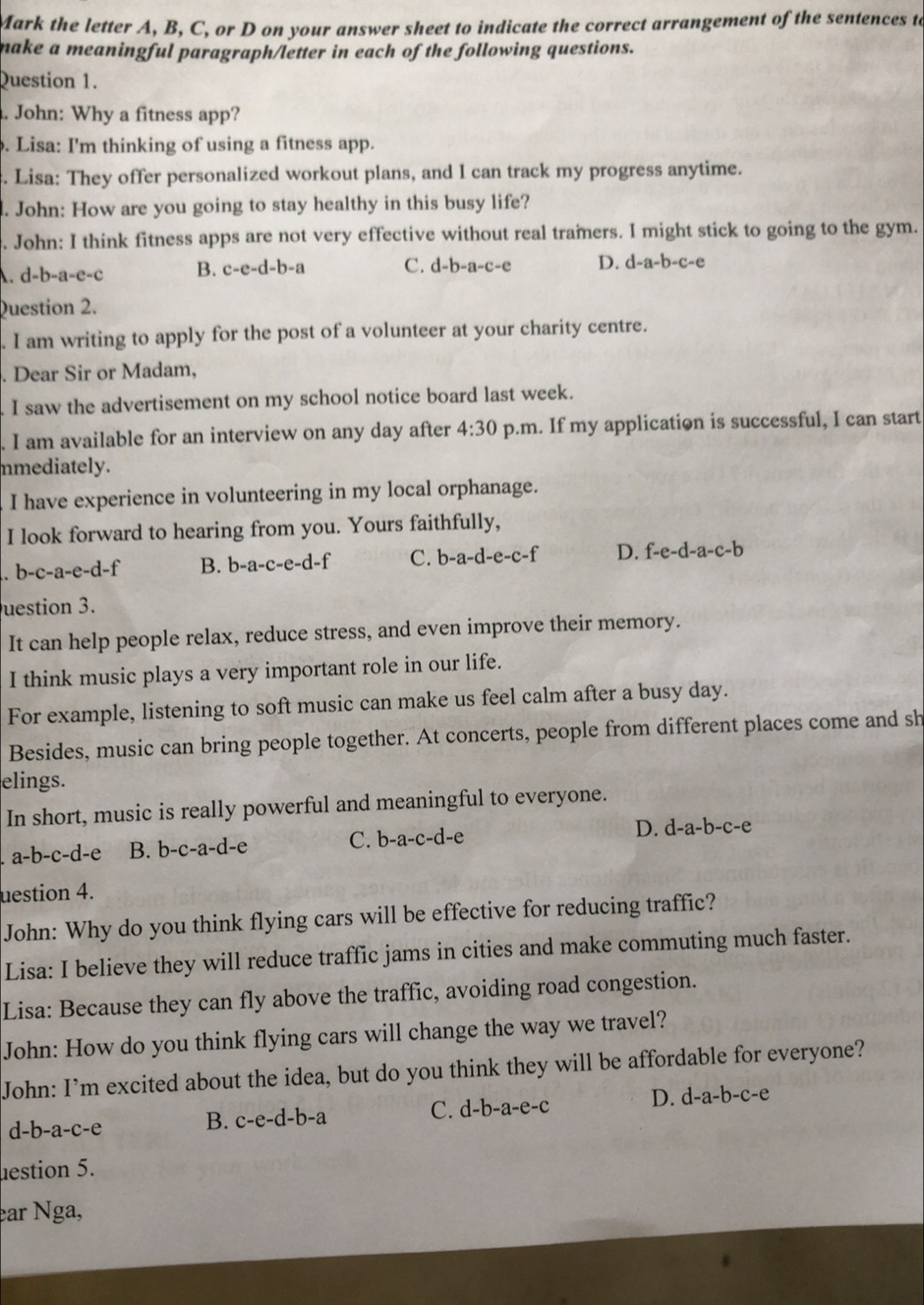 Giải quyết:Mark the letter A, B, C, or D on your answer sheet to ...