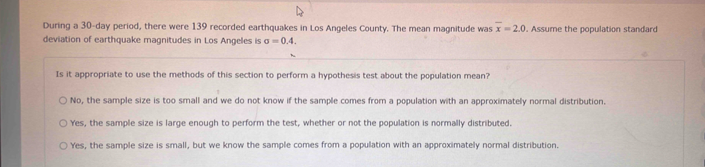 Solved: During a 30-day period, there were 139 recorded earthquakes in ...