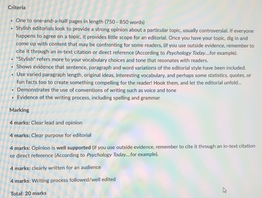 Solved: Criteria One to one-and-a-half pages in length (750 - 850 words ...