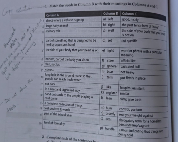 Résolu :Match the words in Column B with their meanings in Columns A ...