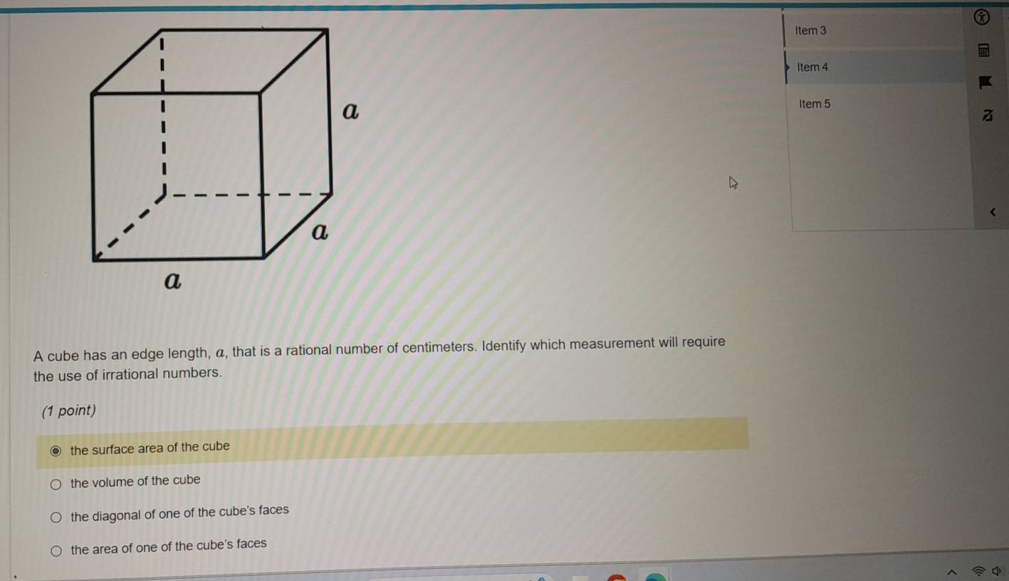 Solved: Item 3 Item 4 Item 5 z A cube has an edge length, a, that is a ...