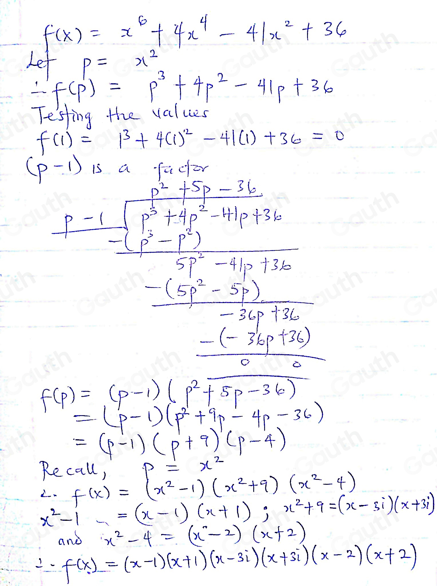 Solved: Factor the following polynomial function completely. Use the ...
