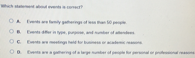 Solved: Which statement about events is correct? A. Events are family ...