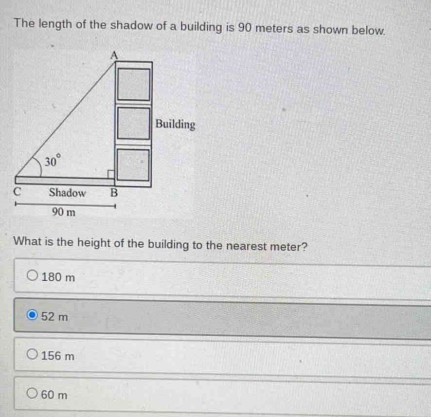 Solved: The length of the shadow of a building is 90 meters as shown ...