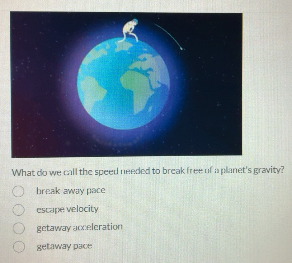Solved: What do we call the speed needed to break free of a planet's ...