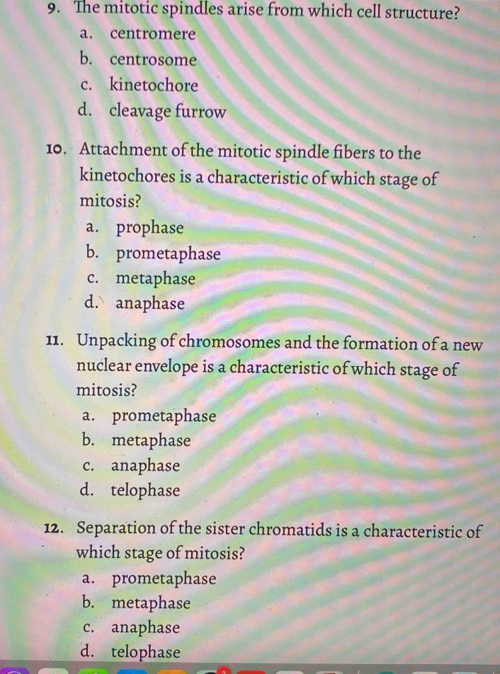 Solved: The mitotic spindles arise from which cell structure? a ...