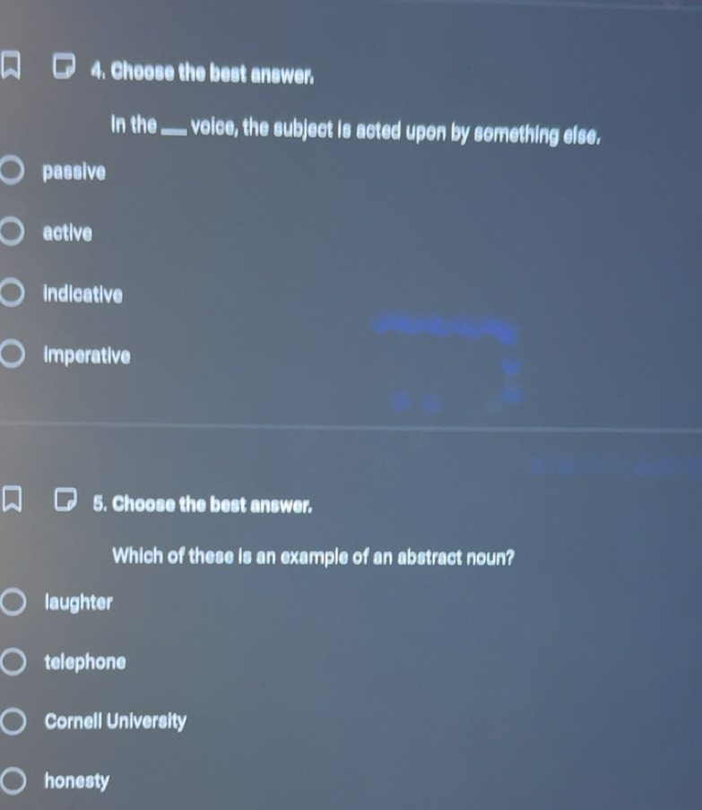 Solved: Choose the best answer. In the_ voice, the subject is acted ...
