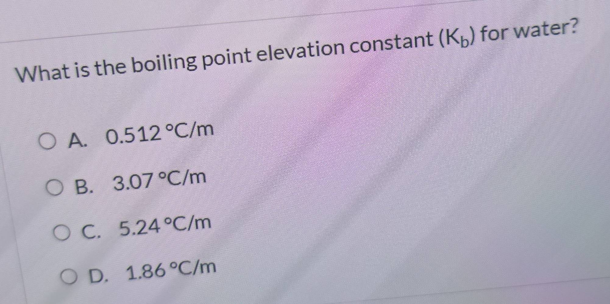 Solved: What is the boiling point elevation constant (K_b) for water? A ...