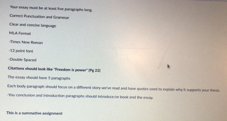 Solved: Your essay must be at least five paragraphs long. Correct ...