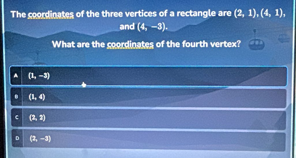 Solved: The coordinates of the three vertices of a rectangle are (2,1 ...