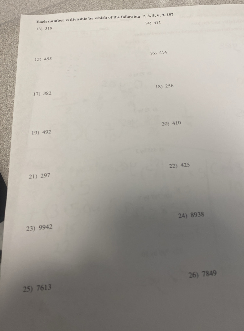 Solved: Each number is divisible by which of the following: 2, 3, 5, 6 ...