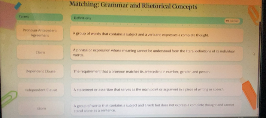 Resuelto:Matching: Grammar and Rhetorical Concepts Terms Definitions D9 ...