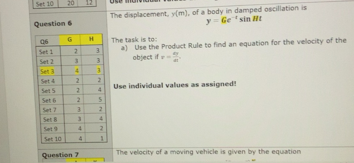 Solved: Set 10 20 12 The displacement, y(m) , of a body in damped ...