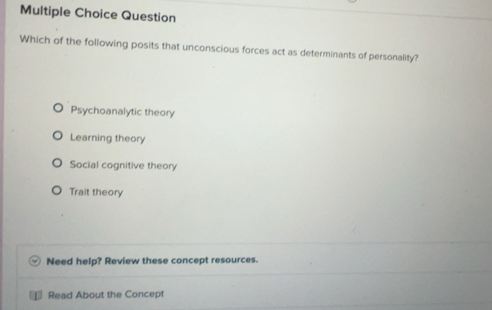 Solved: Question Which of the following posits that unconscious forces ...
