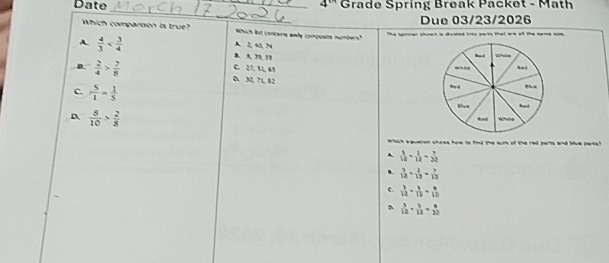 Solved: 4^(th) Date _* Grade Spring Break Packet - Math _ Due 03/23 ...
