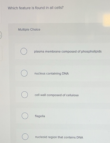 Solved: Which feature is found in all cells? Multiple Choice plasma ...
