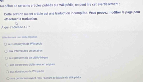 Solved: Au début de certains articles publiés sur Wikipédia, on peut ...