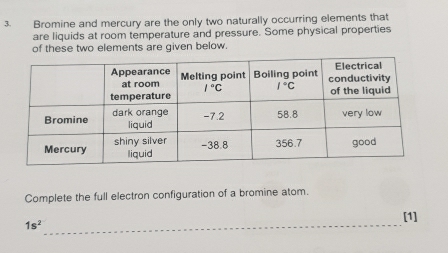 Solved: Bromine and mercury are the only two naturally occurring ...