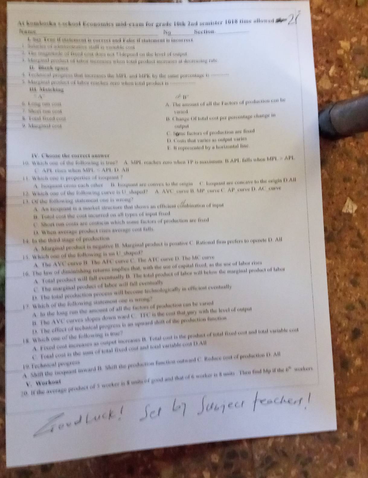 Résolu :At komboska s school Economics mid-exam for grade 10th 2nd ...