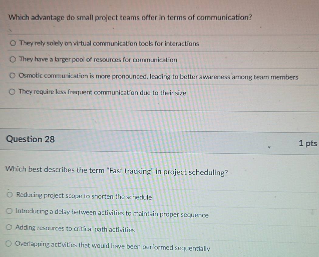Solved: Which advantage do small project teams offer in terms of ...