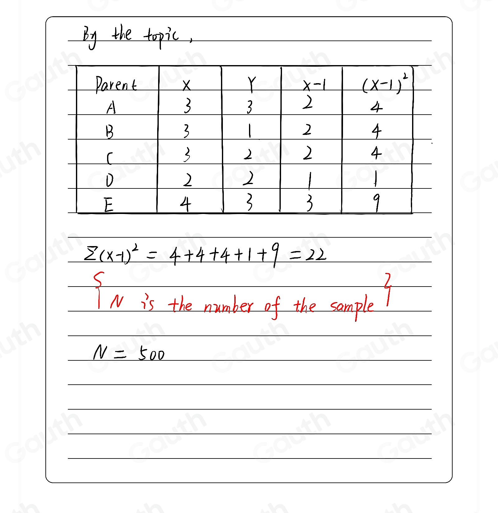 Solved: Fill in the missing values in the X-1 column and the (X-1)^2 column of the following ...