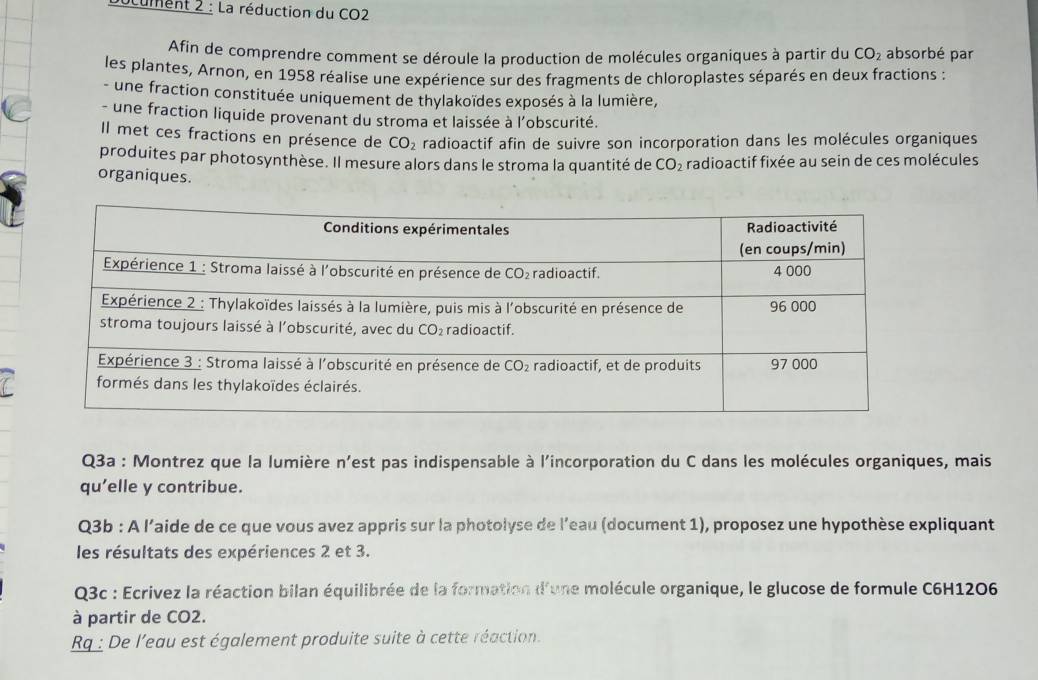 Résolu :cument 2 : La réduction du CO2 Afin de comprendre comment se ...