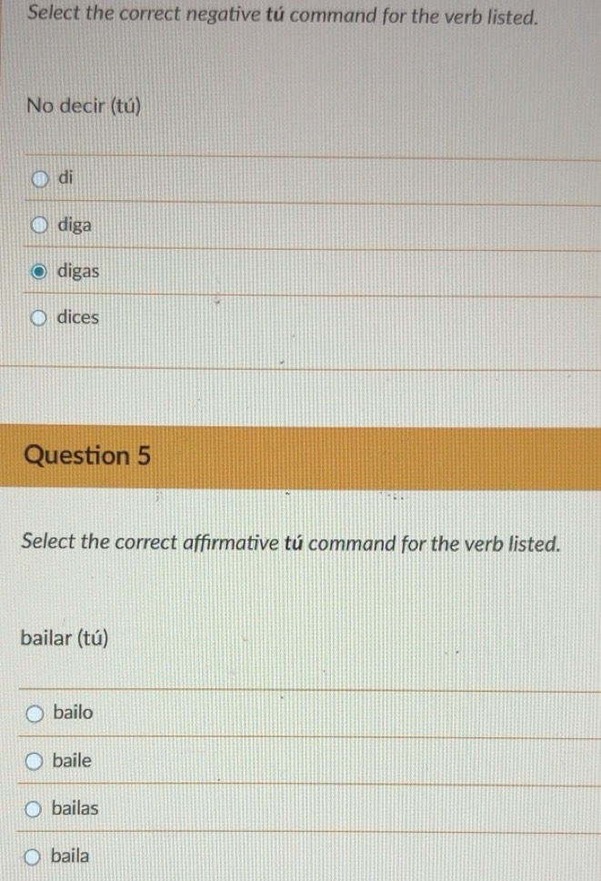 Solved: Select the correct negative tú command for the verb listed. No ...