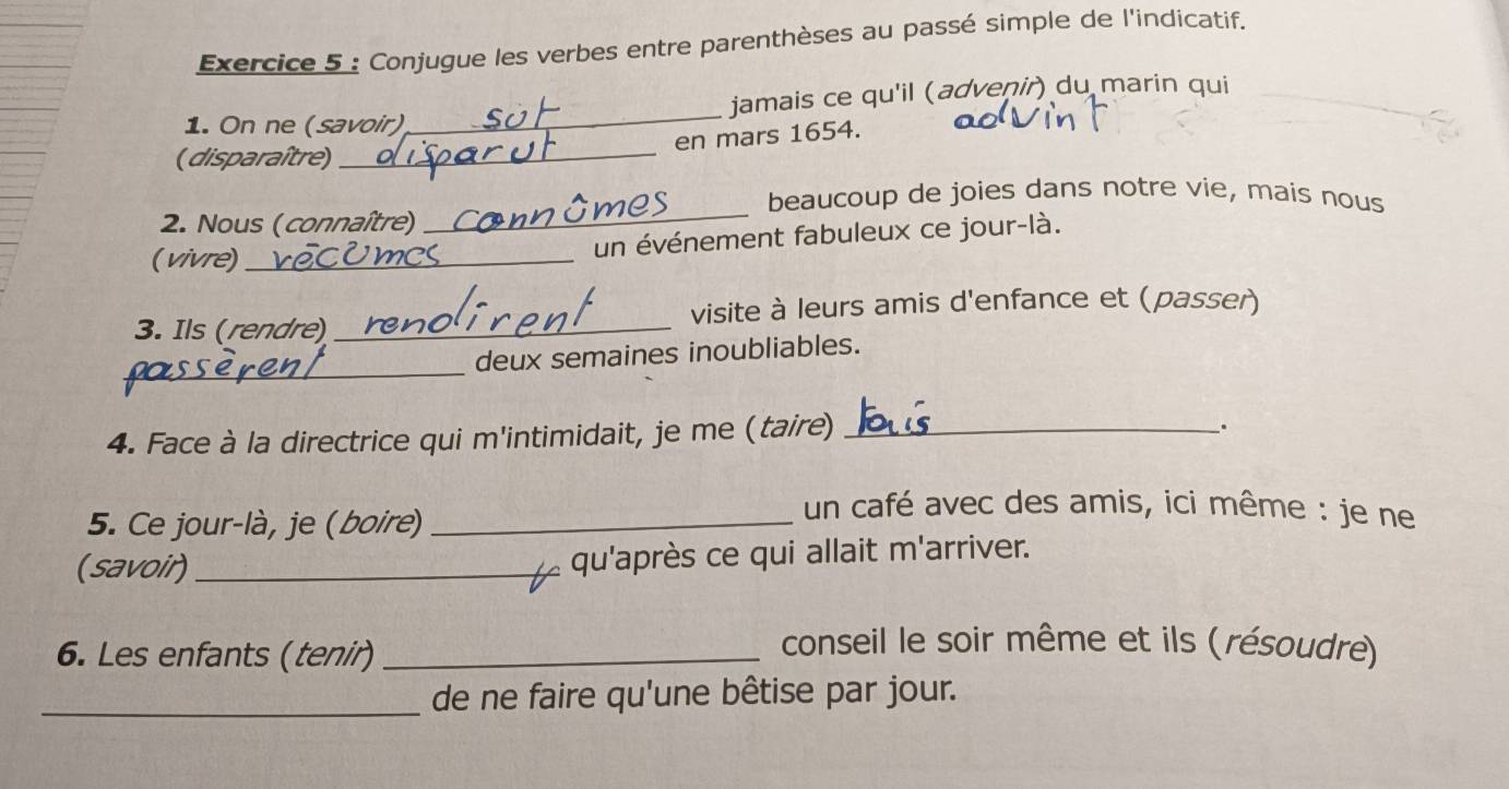 Résolu :Conjugue les verbes entre parenthèses au passé simple de l ...