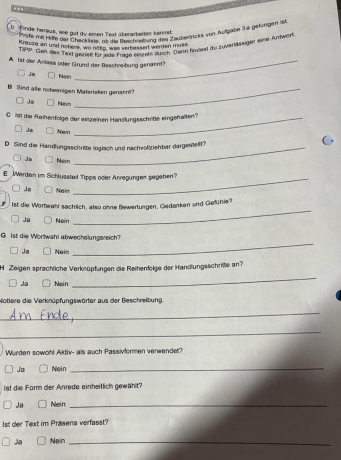 Gelöst:Prüfe mit Hilfe der Checkliste. ob die Beschreibung des ...