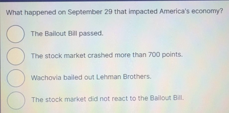 Solved: What happened on September 29 that impacted America's economy ...