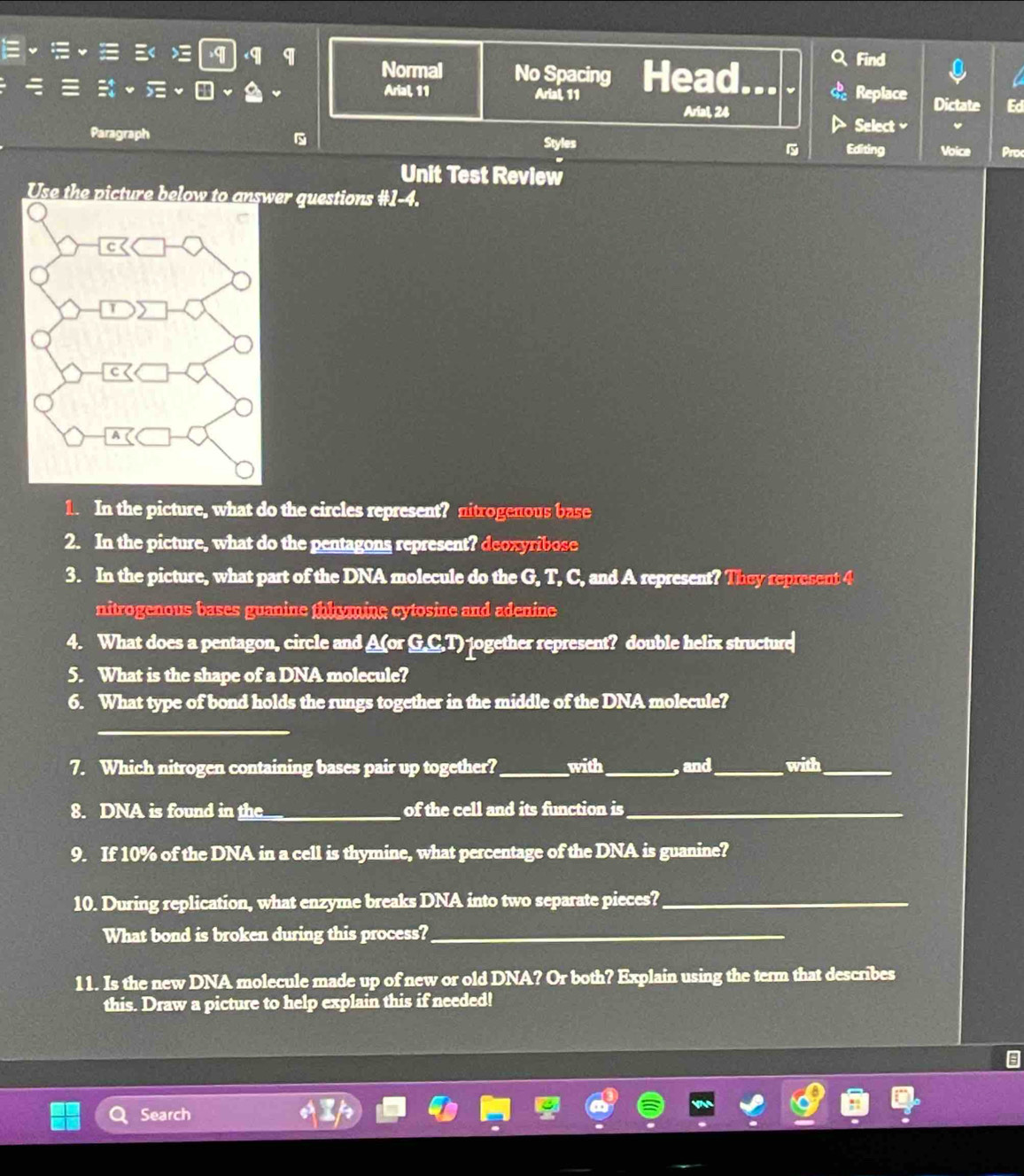 Solved: Find Normal No Spacing Head . Replace Arial, 11 Arial, 11 ...