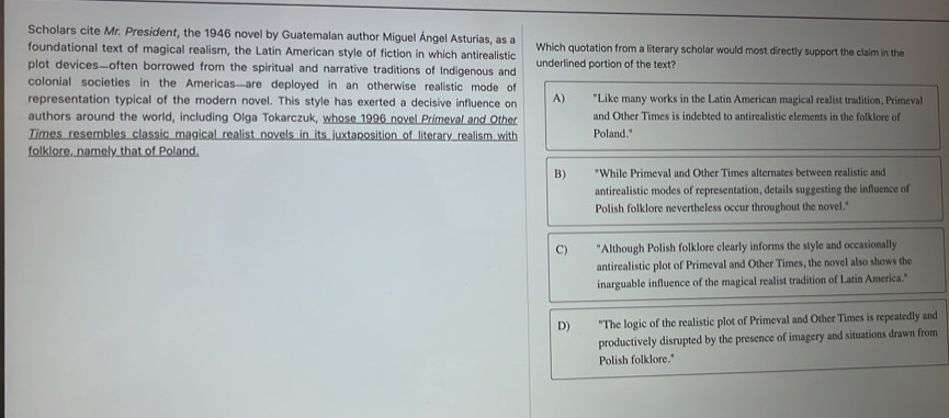 Solved: Scholars cite Mr. President, the 1946 novel by Guatemalan ...