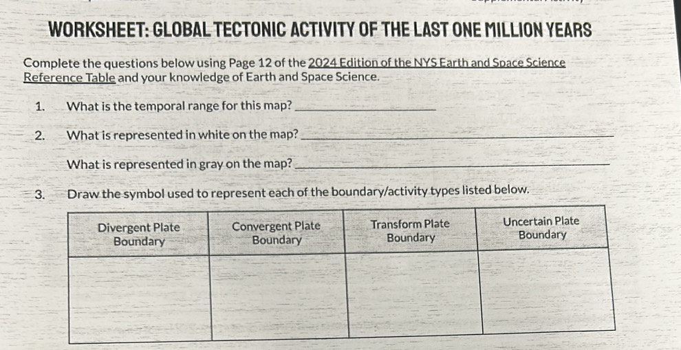 Solved: WORKSHEET: GLOBAL TECTONIC ACTIVITY OF THE LAST ONE MILLION ...