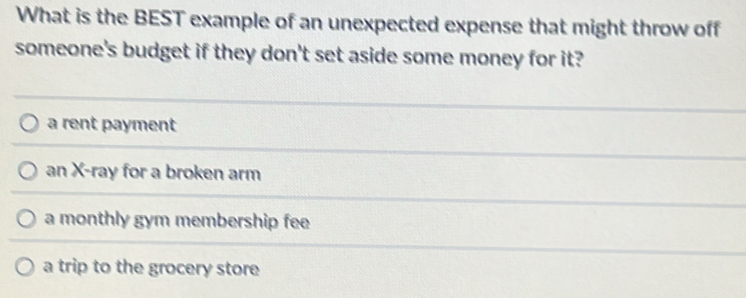 Solved: What is the BEST example of an unexpected expense that might ...