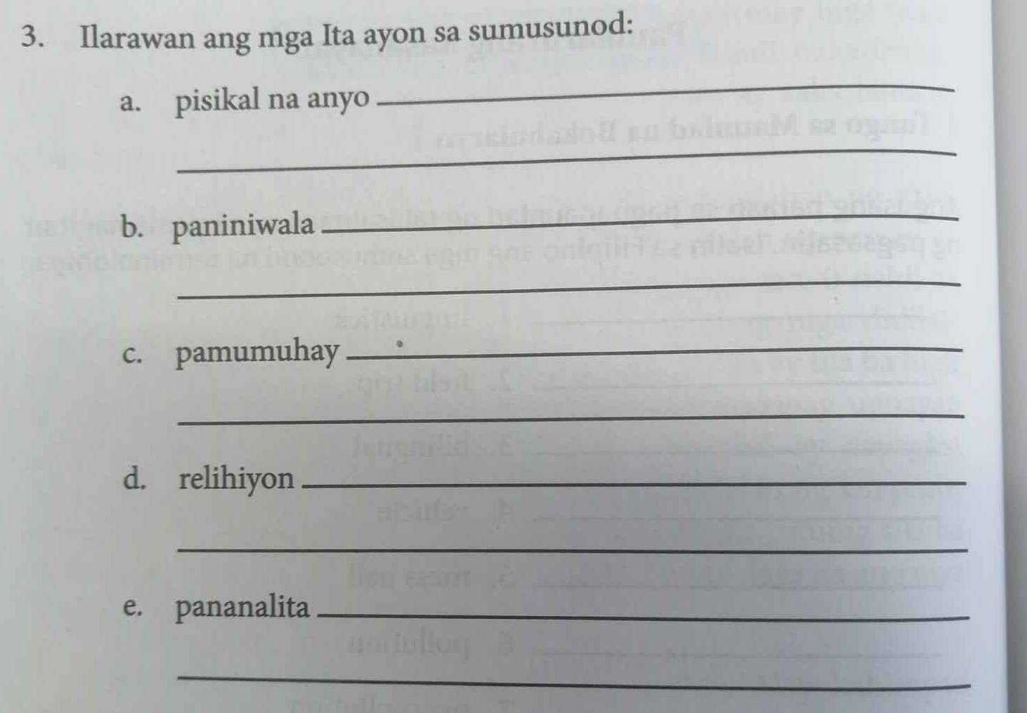 Solved: Ilarawan ang mga Ita ayon sa sumusunod: a. pisikal na anyo ...