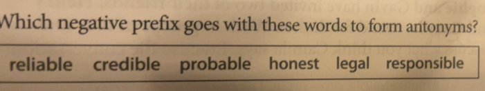 Risolto:Which negative prefix goes with these words to form antonyms ...