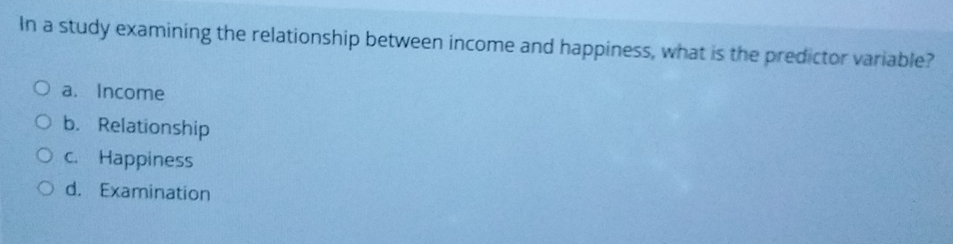Solved: In a study examining the relationship between income and ...