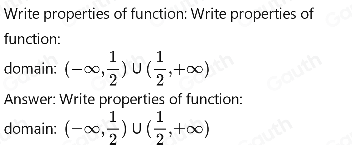 Solved: Find the domain of the function f(x)= (4x+3)/2x-1 [Math]