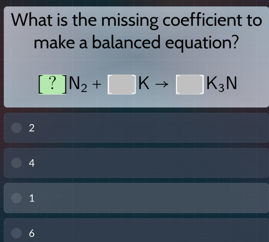 Solved: What is the missing coefficient to make a balanced equation ...