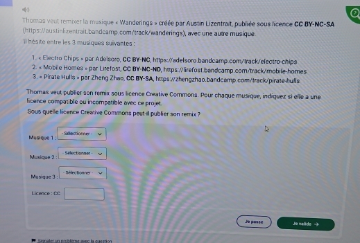 Résolu :Thomas veut remixer la musique « Wanderings » créée par Austin Lizentrait, publiée sous li