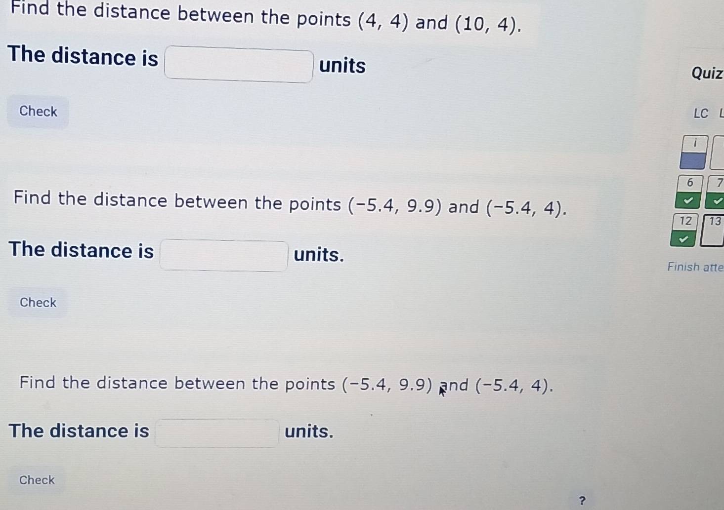 Solved: Find the distance between the points (4,4) and (10,4). The ...