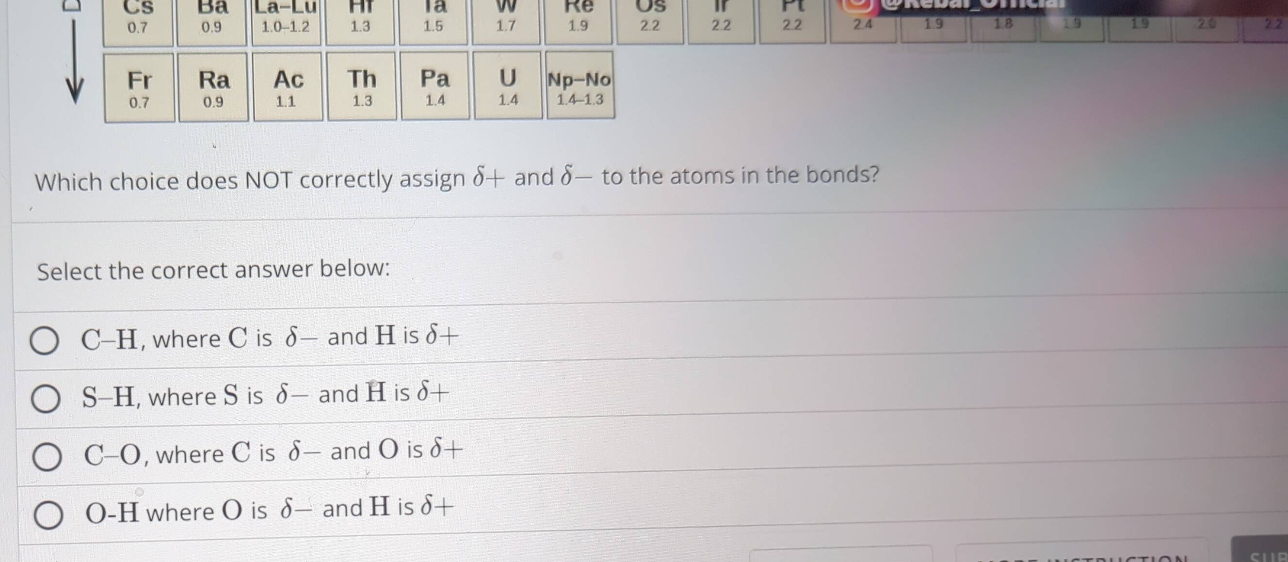Solved: LuRe US Fl 2.2 2.2 2.4 19 1 8 19 1 9 20 22 Which choice does NOT correctly assign δ+ and ...