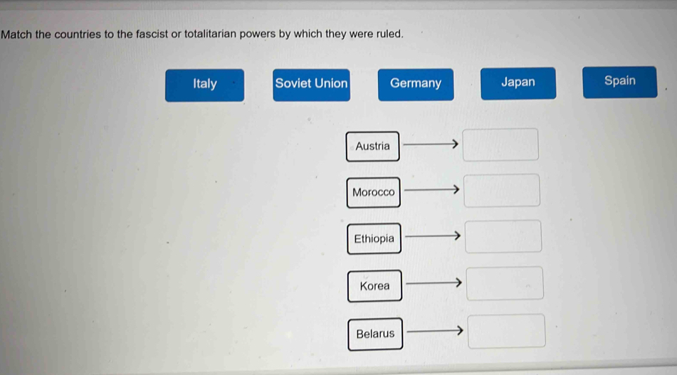 Solved: Match the countries to the fascist or totalitarian powers by ...