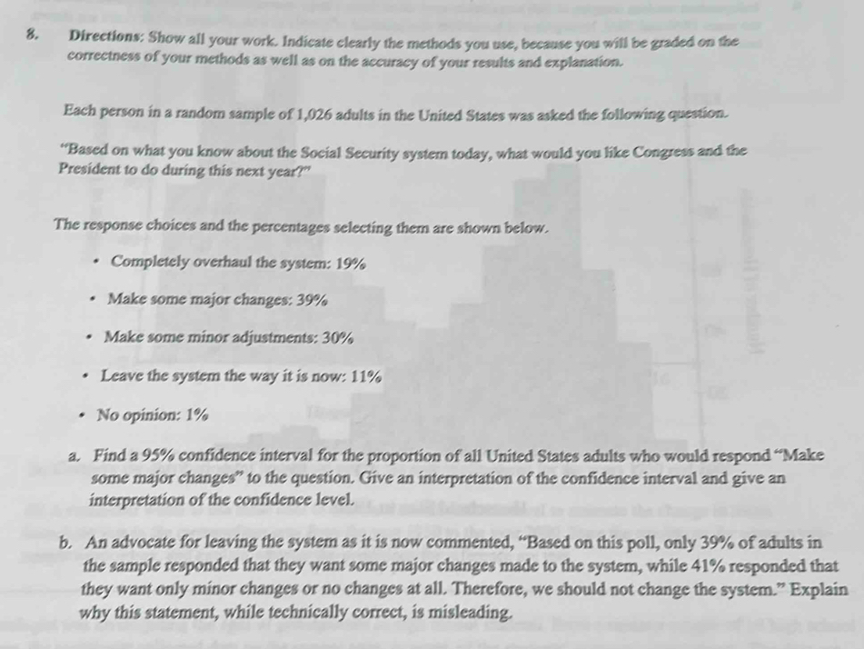 Solved: Directions: Show all your work. Indicate clearly the methods ...