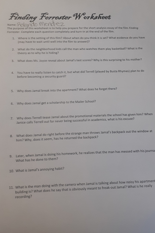 Solved: Finding Forrester Worksheet Name: The purpose of this worksheet ...