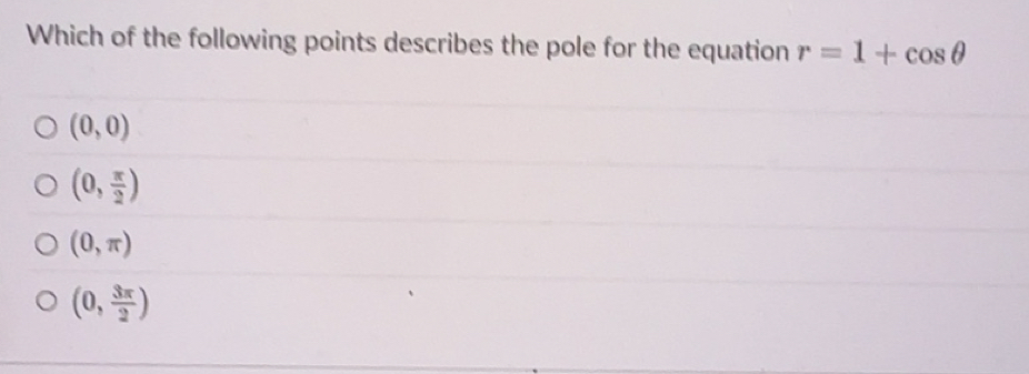 Solved: Which of the following points describes the pole for the ...