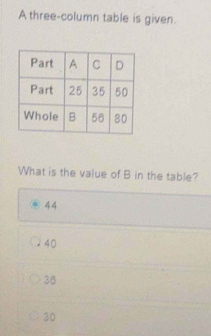 Solved: A three-column table is given. What is the value of B in the ...