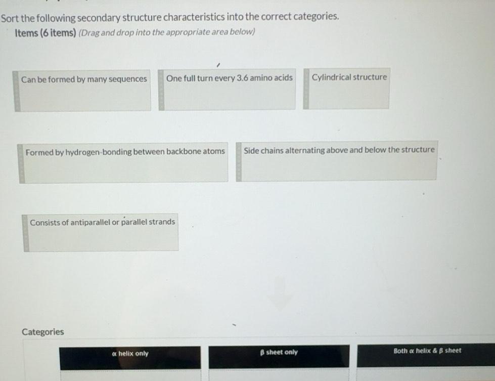 Solved: Sort the following secondary structure characteristics into the ...